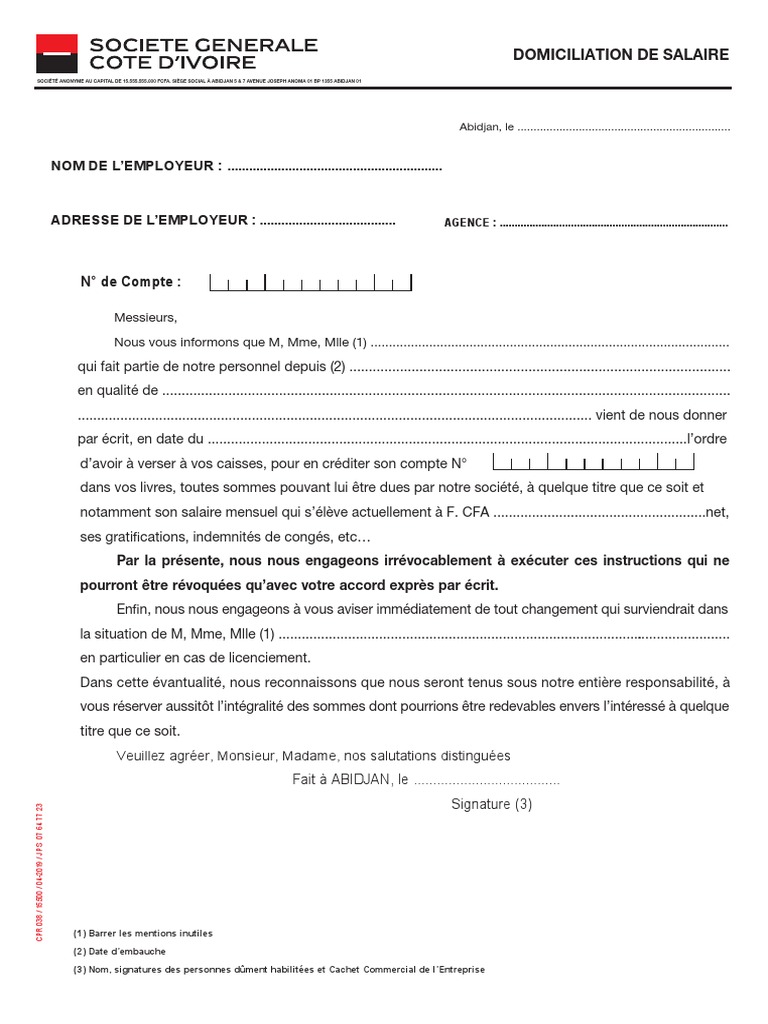 Attestation de Domiciliation de Salaire | PDF | Économie | Business