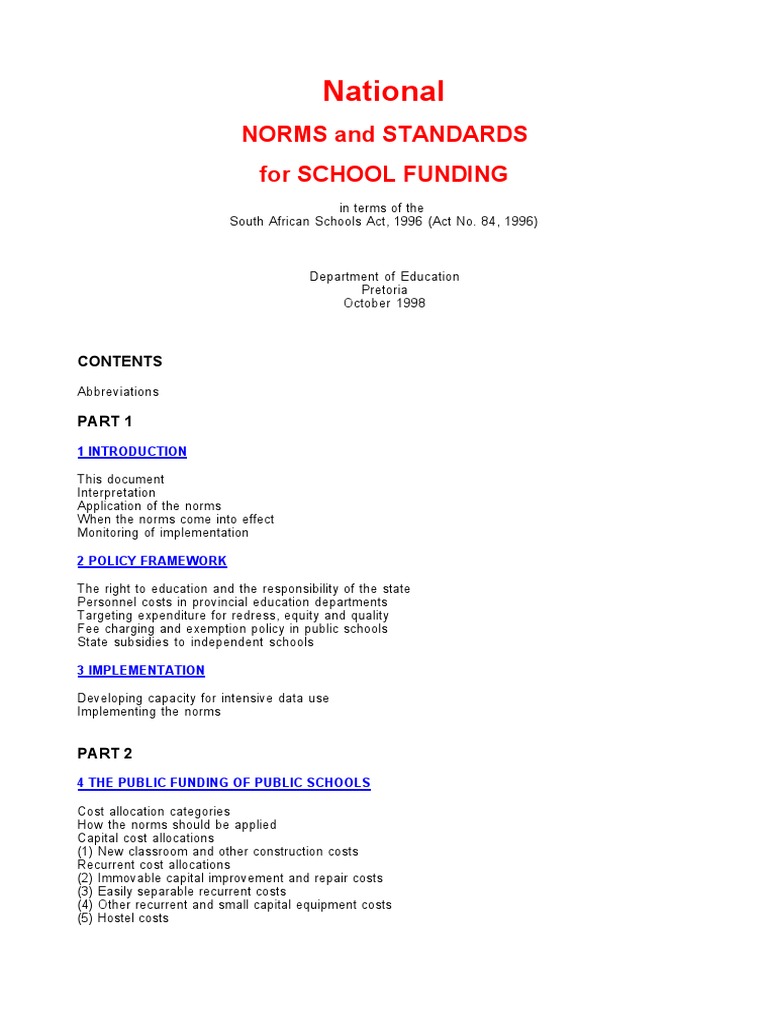 National: Norms and Standards For School Funding | PDF | Subsidy | Fee