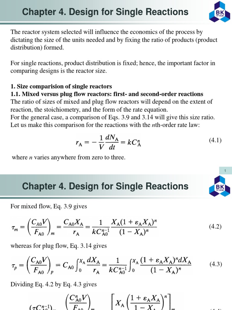 Comparing Reactor Designs for Single Reactions | PDF | Chemical Reactor ...