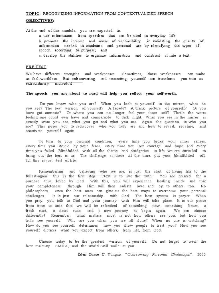 Topic: Recognizing Information From Contextualized Speech Objectives ...