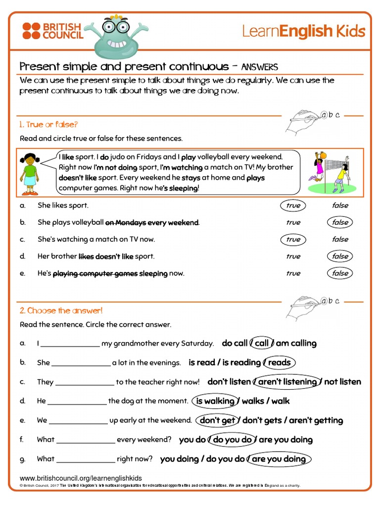 Grammar Practice Present Simple and Present Continuous Worksheet ...