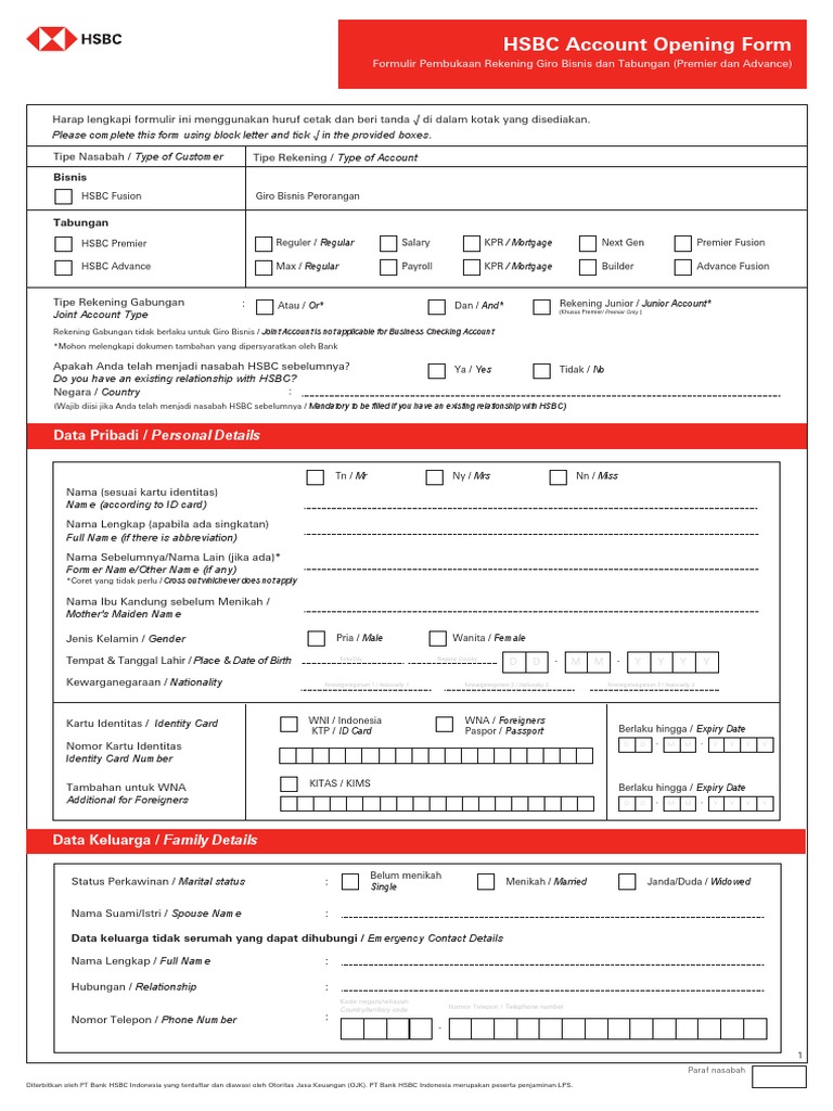 Formulir Pembukaan Rekening Perorangan | PDF