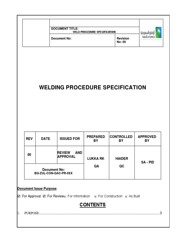 Weld Procedure Specification - PR - 0XX | PDF | Construction | Welding