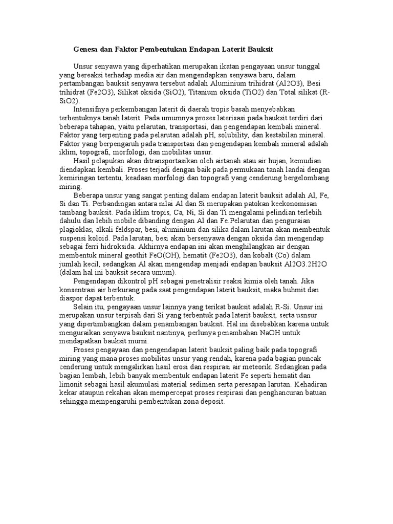 Genesa Dan Faktor Pembentukan Endapan Laterit Bauksit | PDF