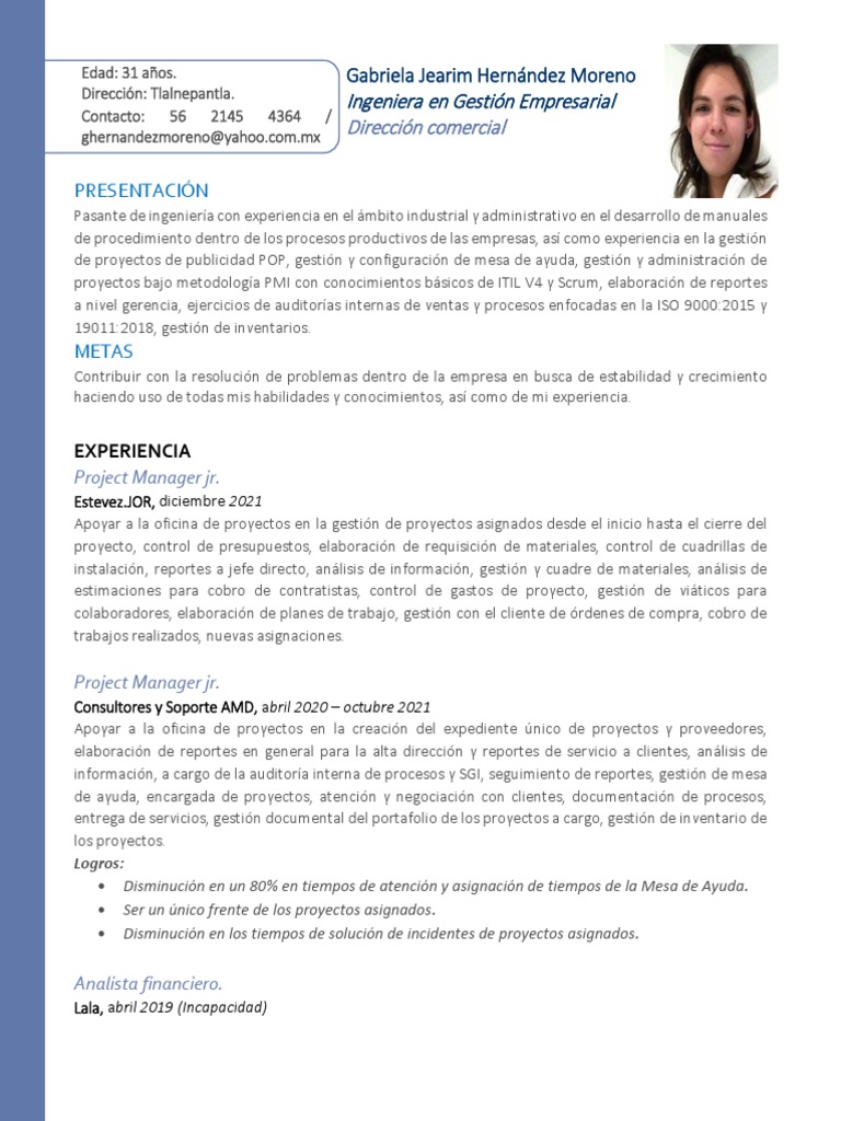 CV Gabriela Hernández | PDF | Gestión de recursos humanos | Presupuesto