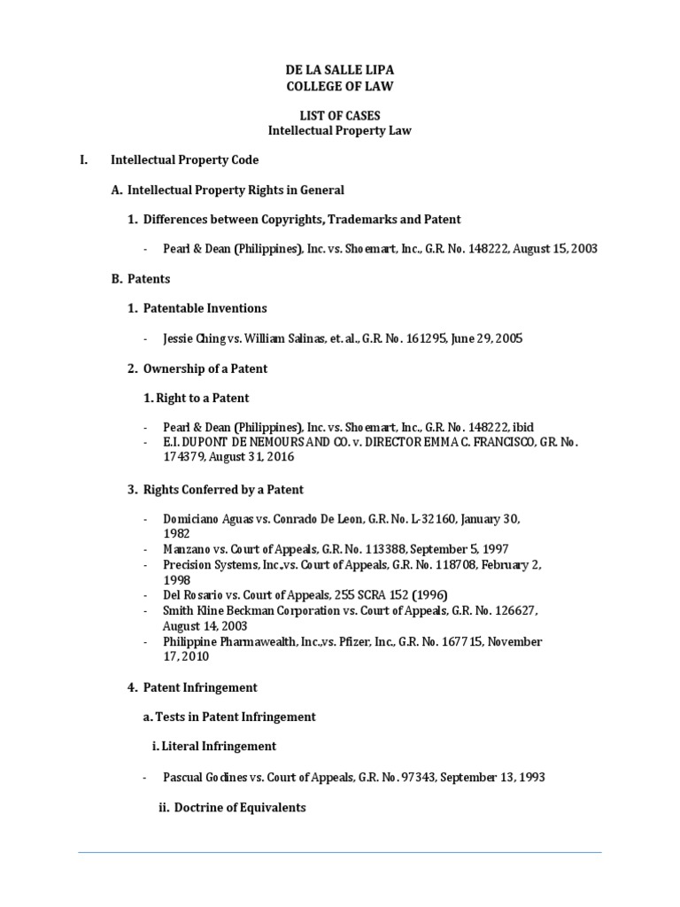 Ip Case Syllabus | PDF | Patent | Intellectual Property