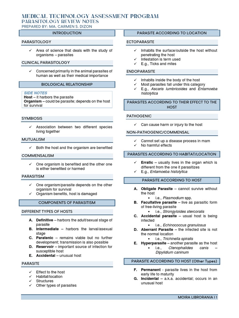 Parasitology Review Notes Summary | PDF | Parasitism | Plasmodium