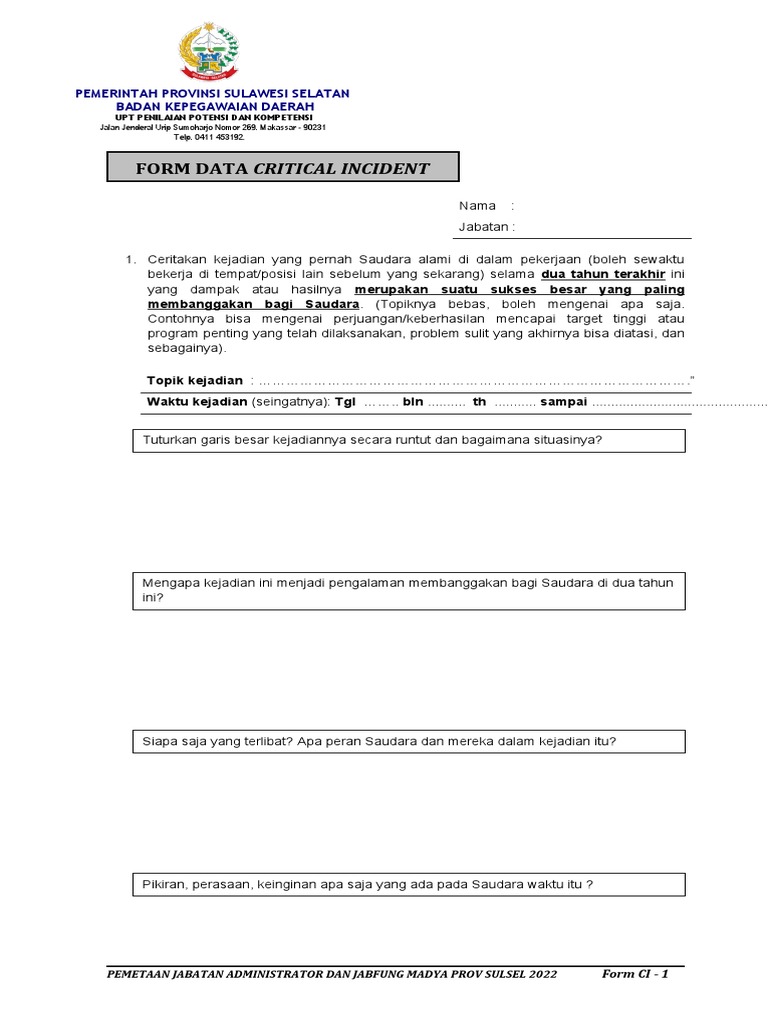 Form Critical Incident | PDF | Teknologi & Rekayasa