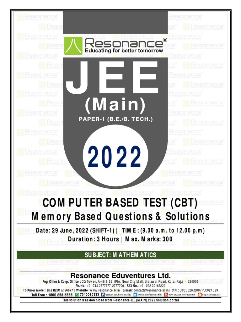 (Main) : Computer Based Test (CBT) | PDF | Mathematics | Mathematical ...