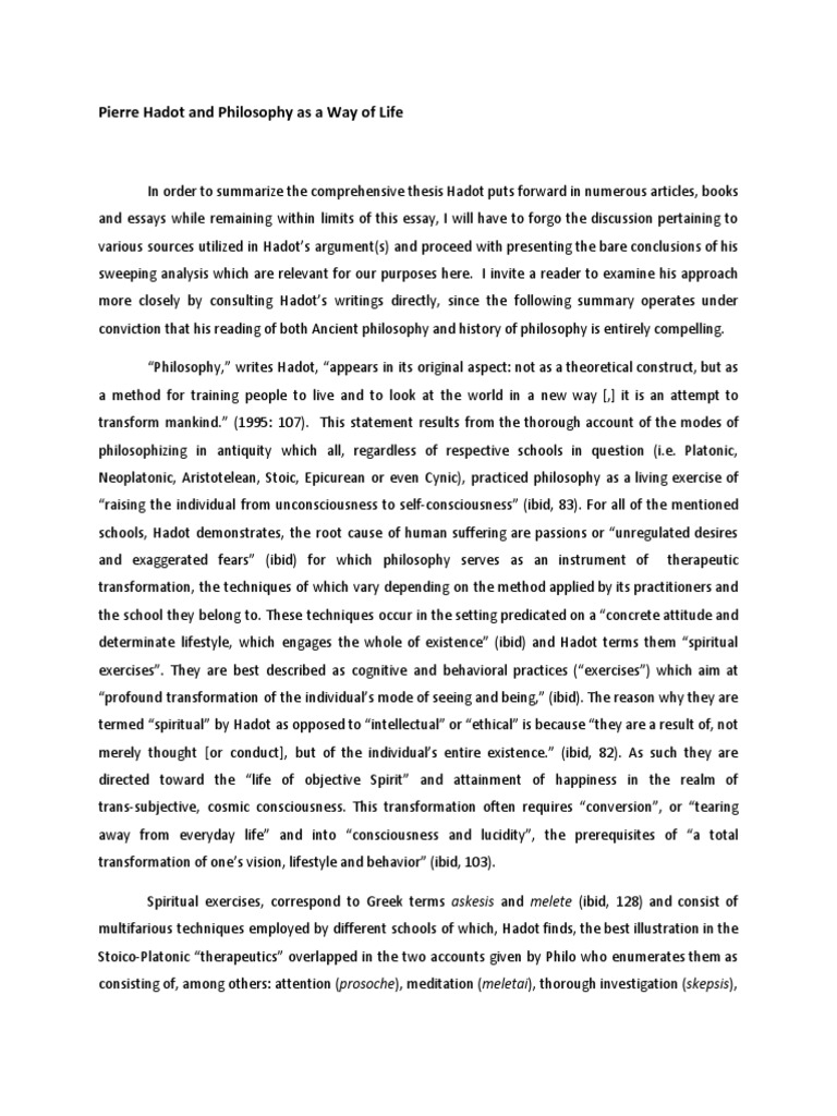 Pierre Hadot and Philosophy As A Way of Life | PDF