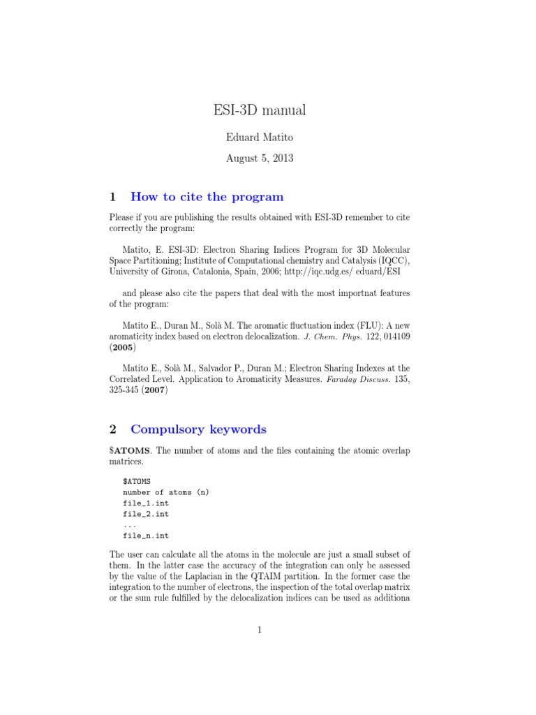 ESI 3D Manual | PDF | Molecular Orbital | Atoms