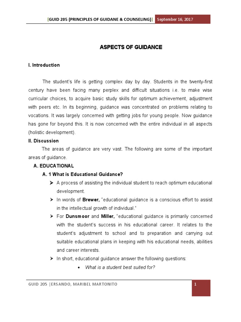 Chapter 1B.Areas Principles of Guidance | PDF | Psychotherapy | School ...
