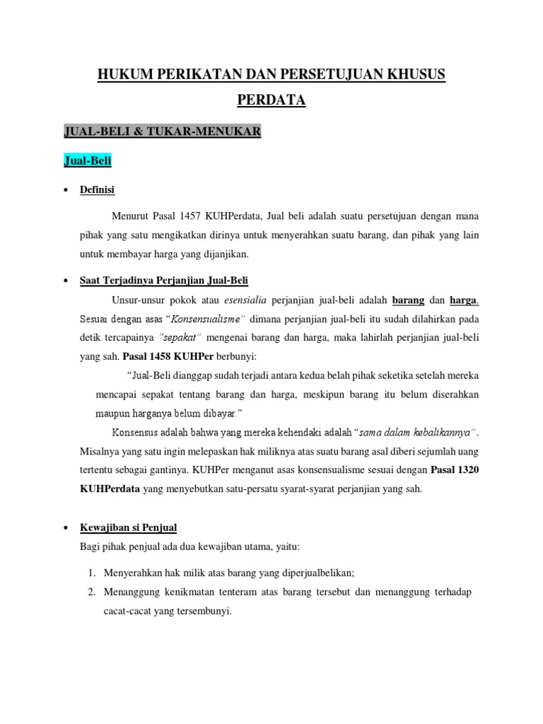 Hukum Persetujuan Dan Perikatan Khusus Perdata UAS | PDF