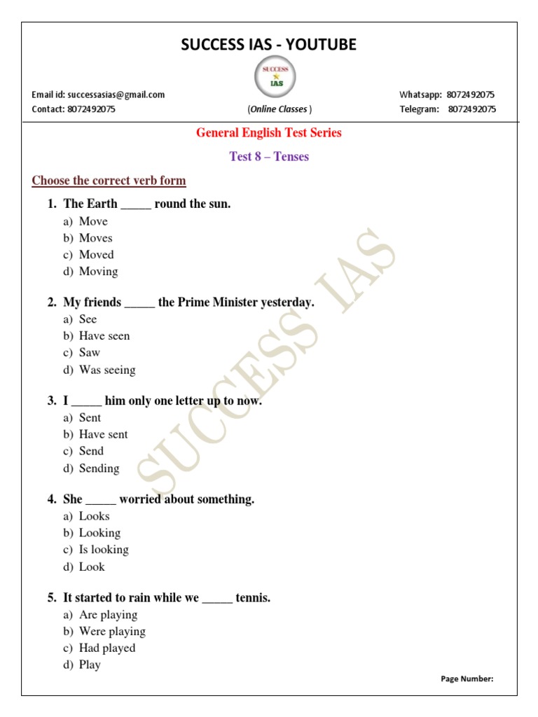 Success Test 8 - Tenses | PDF