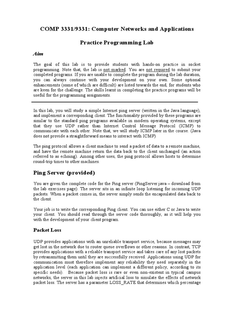 COMP 3331/9331: Computer Networks and Applications Practice Programming Lab | PDF | Port ...