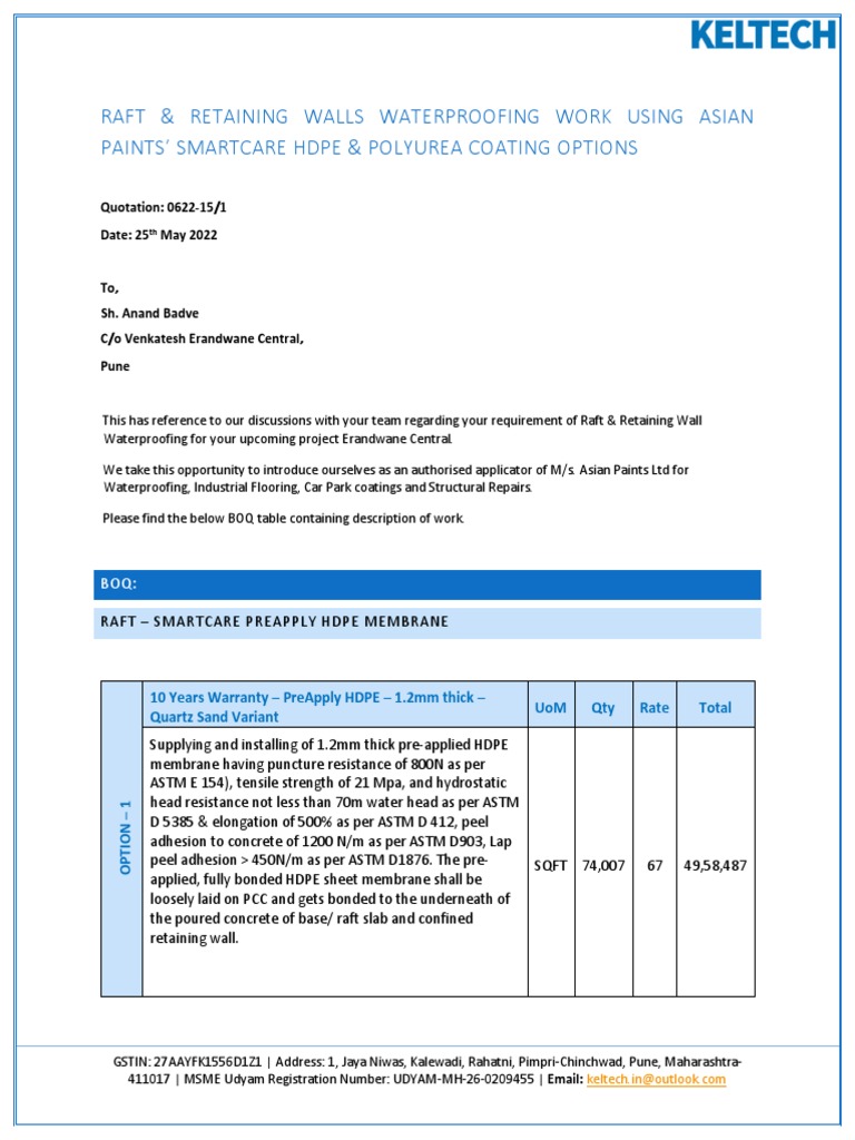 Quotation Waterproofing For Basement Waterproofing - VEC | PDF ...