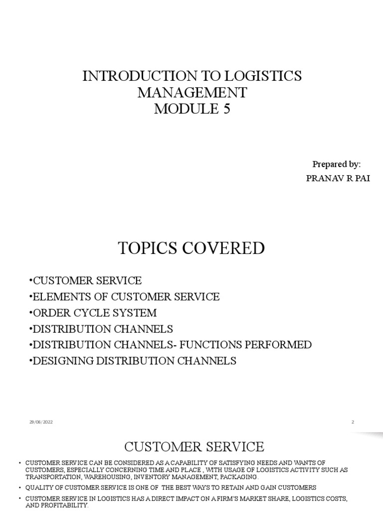 Introduction To Logistics Management Module 5 | PDF | Retail | Logistics