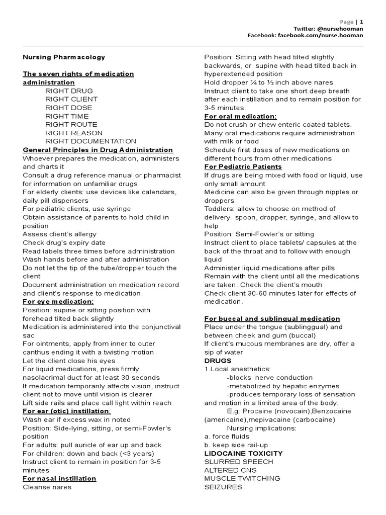 Nursing Pharmacology Handouts | PDF | Vitamin | Hypoglycemia