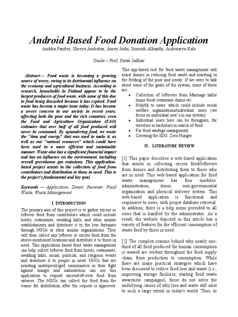 IEEE Paper - Android Based Food Donation App | PDF | Databases | Foods