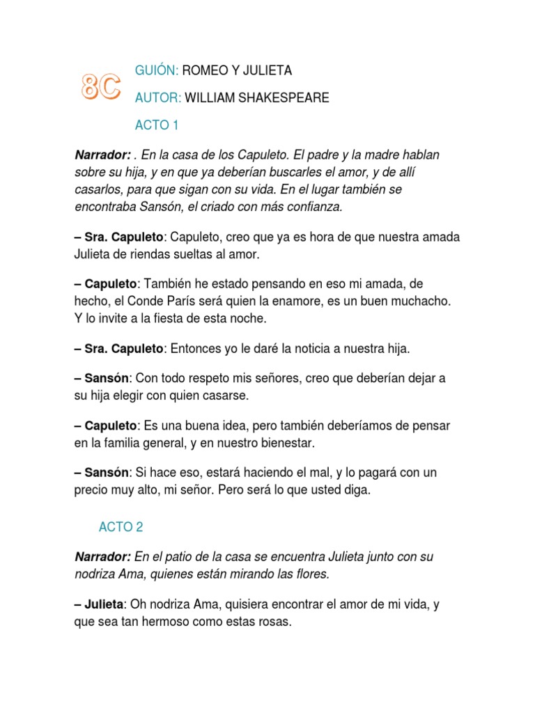 Romeo y Julieta Guion | PDF | Romeo y Julieta | Amor