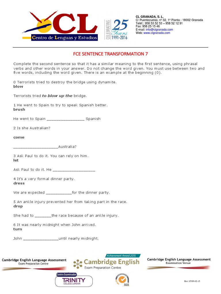 Fce Sentence Transformation 7 | PDF | Human Communication | Grammar