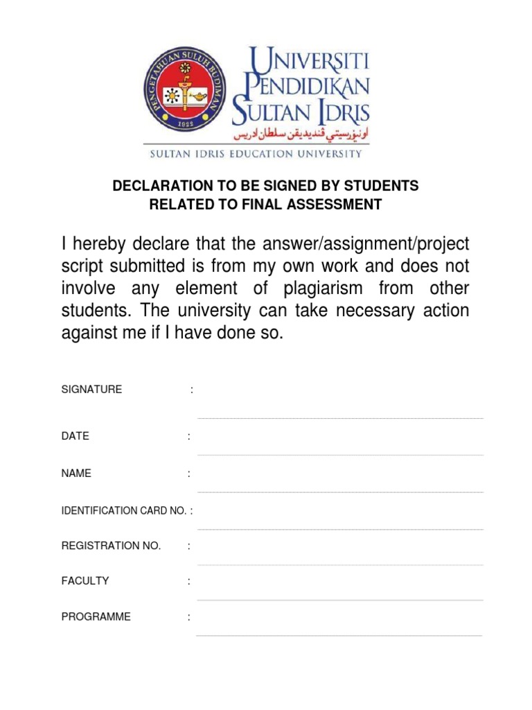 Declaration of Final Assessment Form | PDF