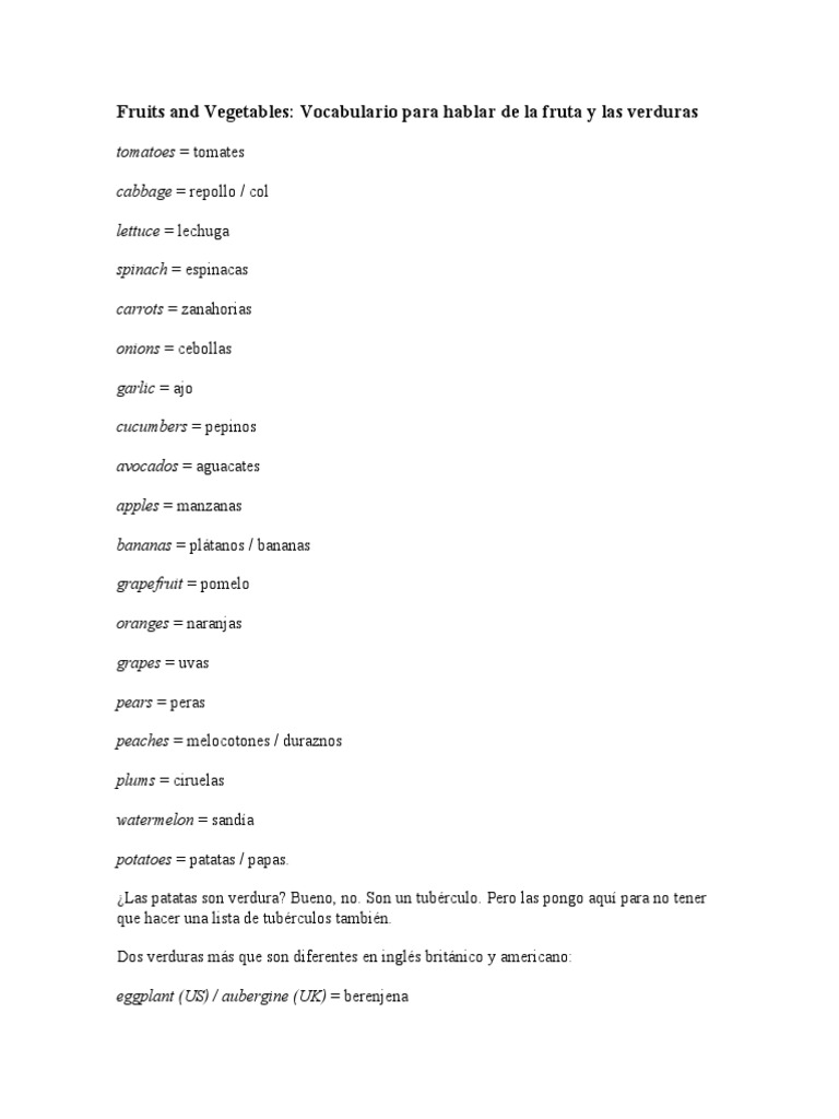 Vocabulario Comida 1 | PDF | Comida y bebida | Alimentos