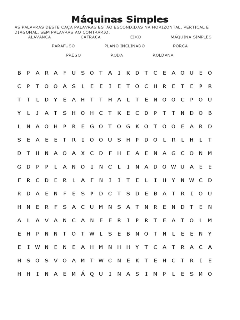 Máquinas Simples - CAÇA-PALAVRAS ALLISON | PDF