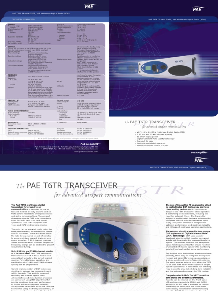 The Pae T6Tr Transceiver For Advanced Airspace Communications | PDF ...