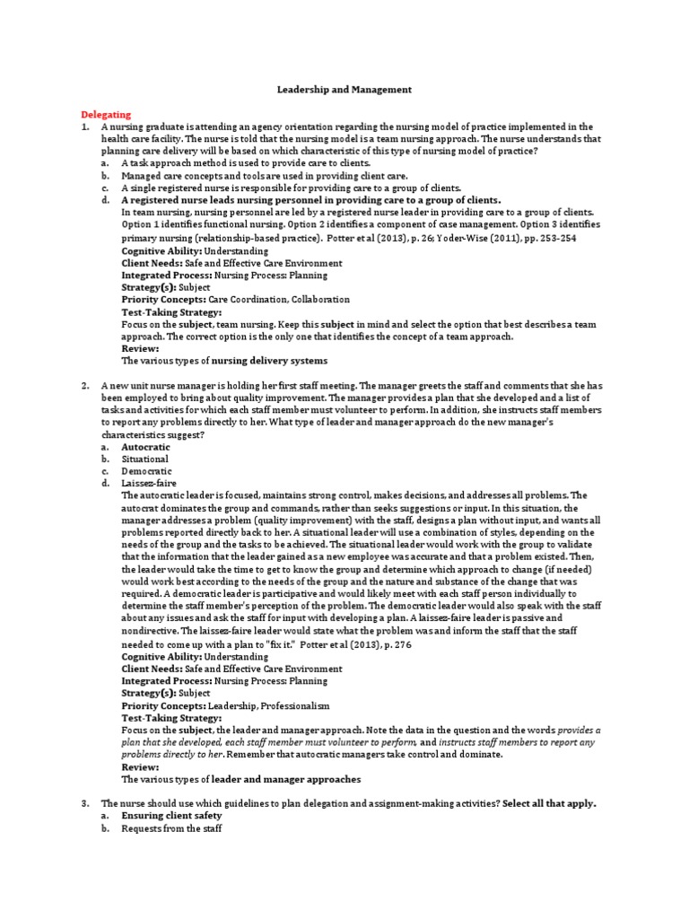 Leadership and Management | PDF | Leadership | Nursing