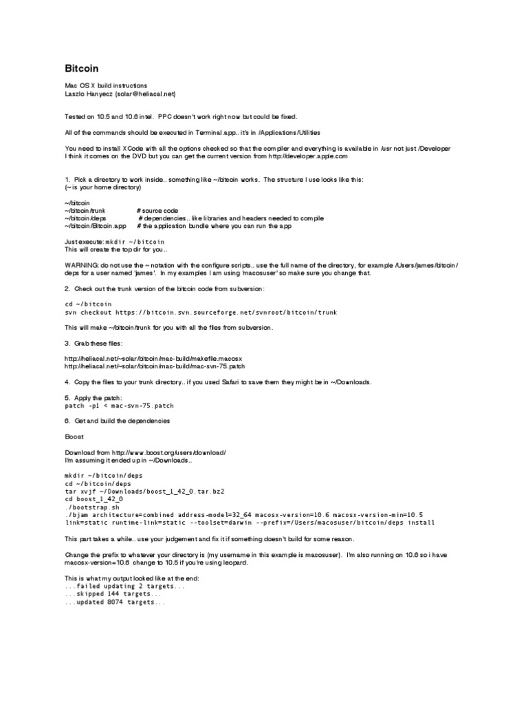 Bitcoin MacOSBuildInstructions | PDF | Mac Os | Xcode