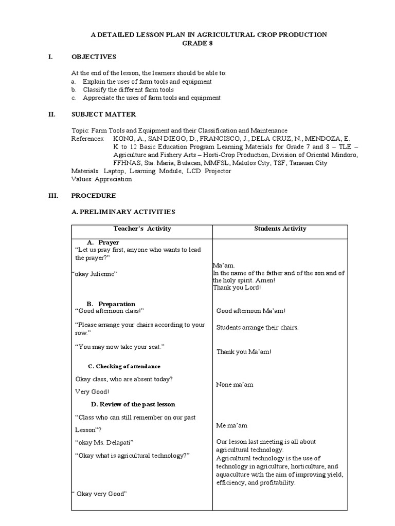 Farm Tools & Equipment Lesson Plan | PDF | Agriculture