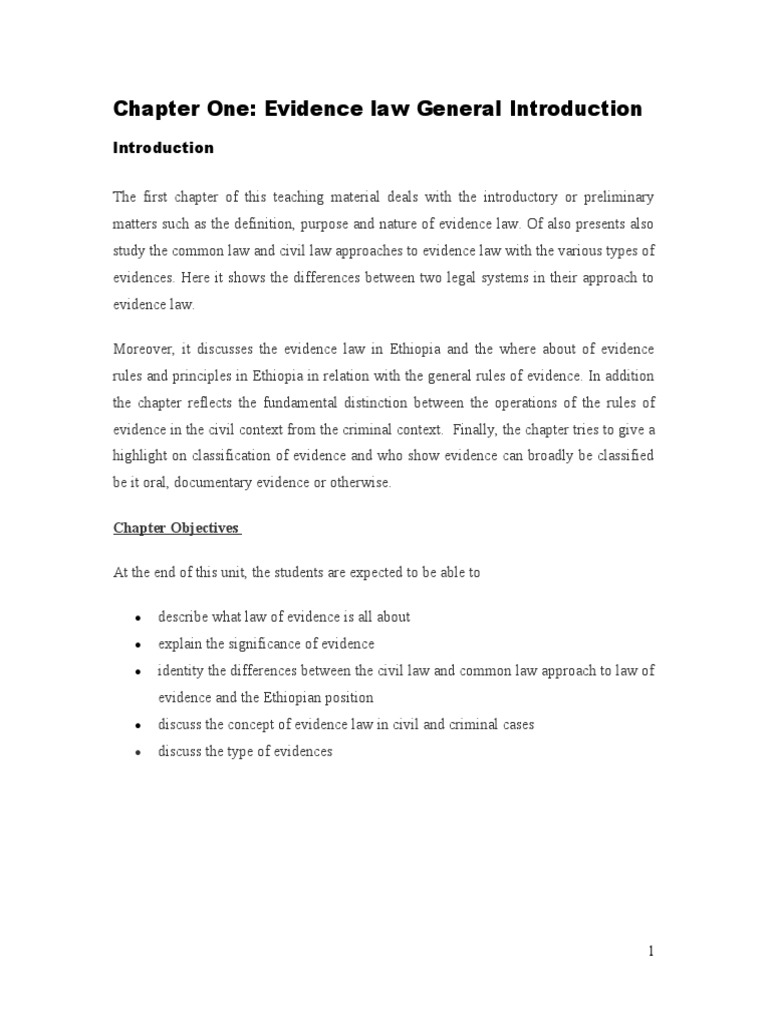 Chapter One: Evidence Law General Introduction | PDF | Evidence (Law ...