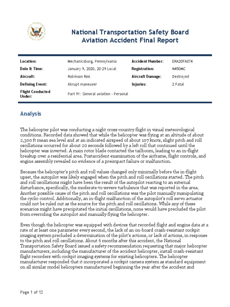 Mark Croce Helicopter Crash Report NTSB | PDF | Helicopter | Flight ...