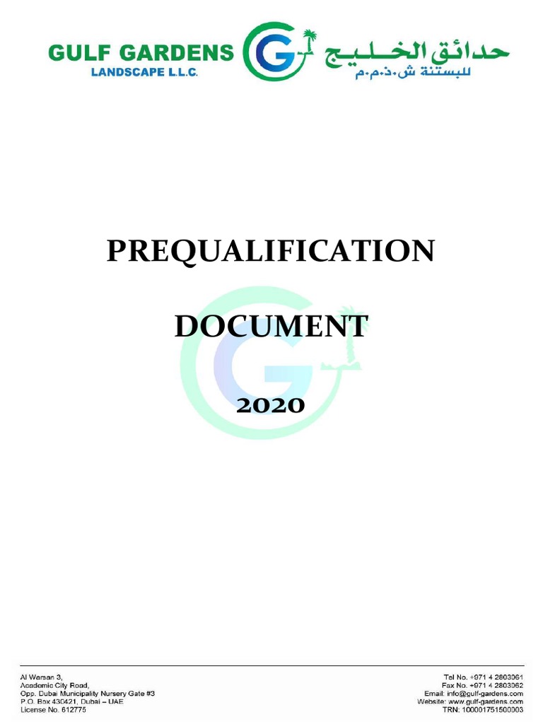 Gulf Gardens Landscape LLC Prequalification Document 18.feb - .2020 - Compressed | PDF | Dubai