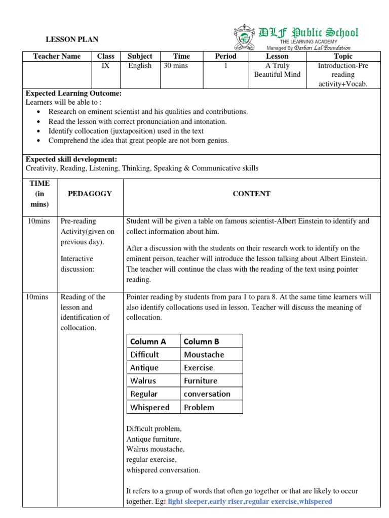 Lesson Plan: A Truly Beautiful Mind | PDF | Albert Einstein | Learning