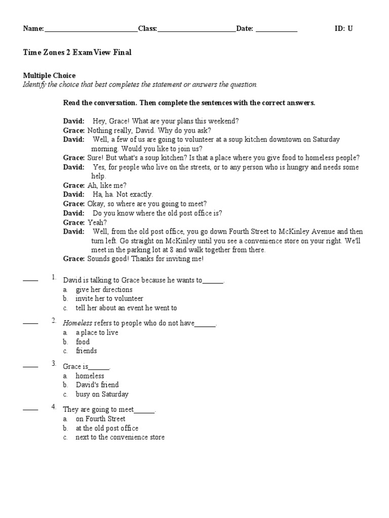 Time Zones 2 Examview Final: Identify The Choice That Best Completes ...