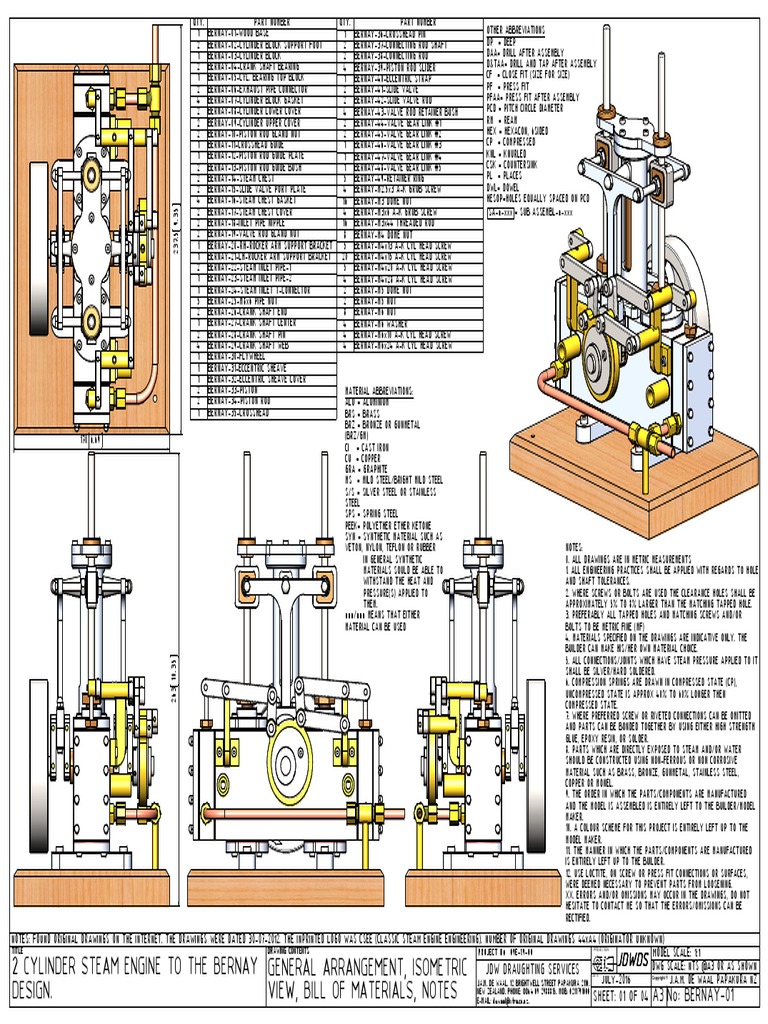 Design. 2 Cylinder Steam Engine To The Bernay View, Bill of Materials ...