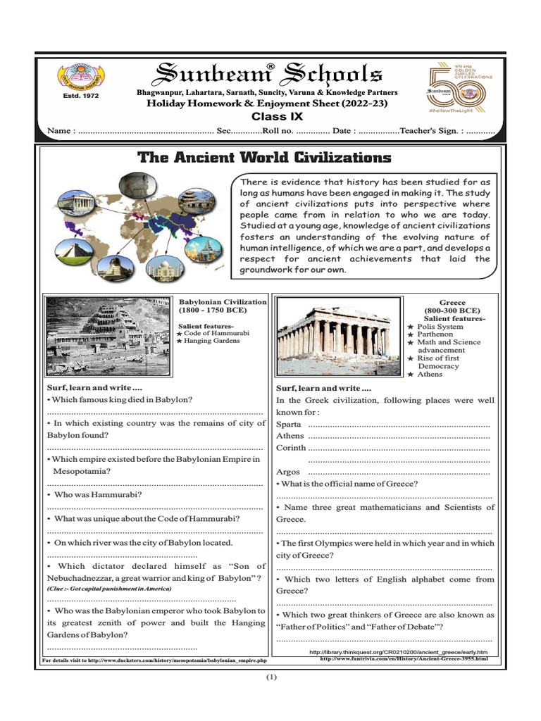 Ancient World Civilizations Class IX Homework Sheet | PDF | Maya ...