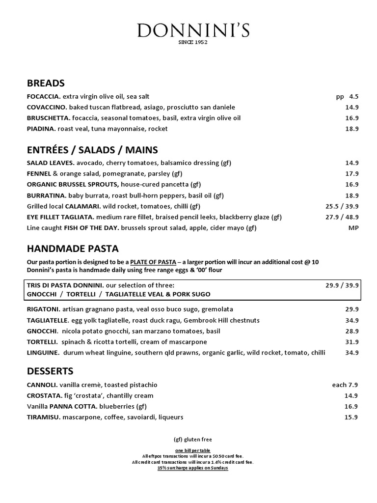 Donninis Menu April 2022 | PDF | Pasta | Salad