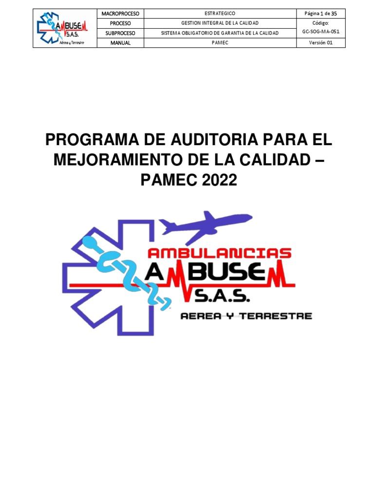 PAMEC 2022: Mejora de Calidad en Salud | PDF | Calidad (comercial ...