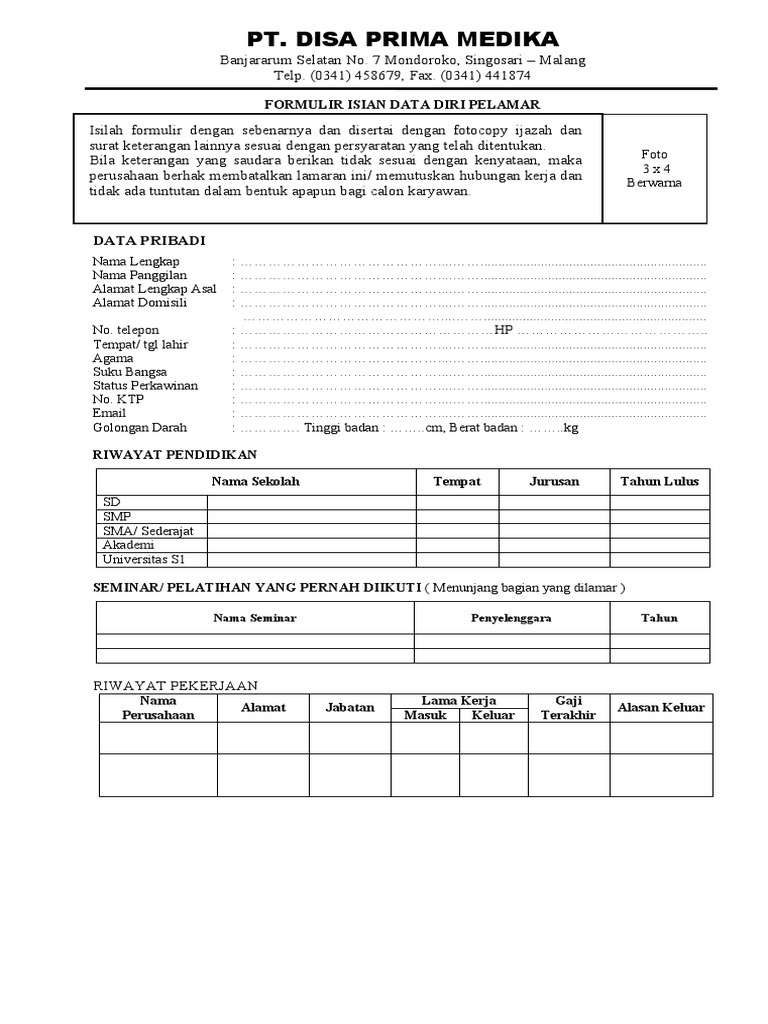 Formulir Isian Data Diri | PDF