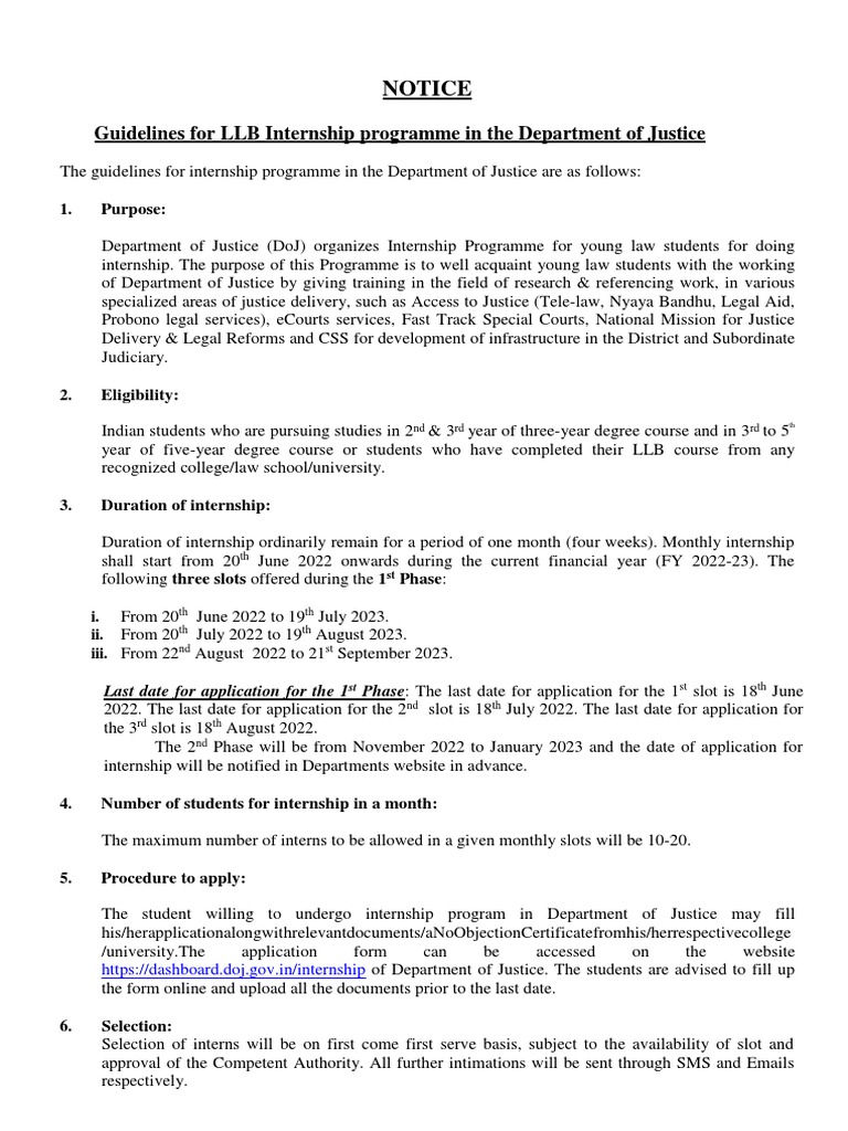 Guidelines For LLB Internship Programme in The Department of Justice ...