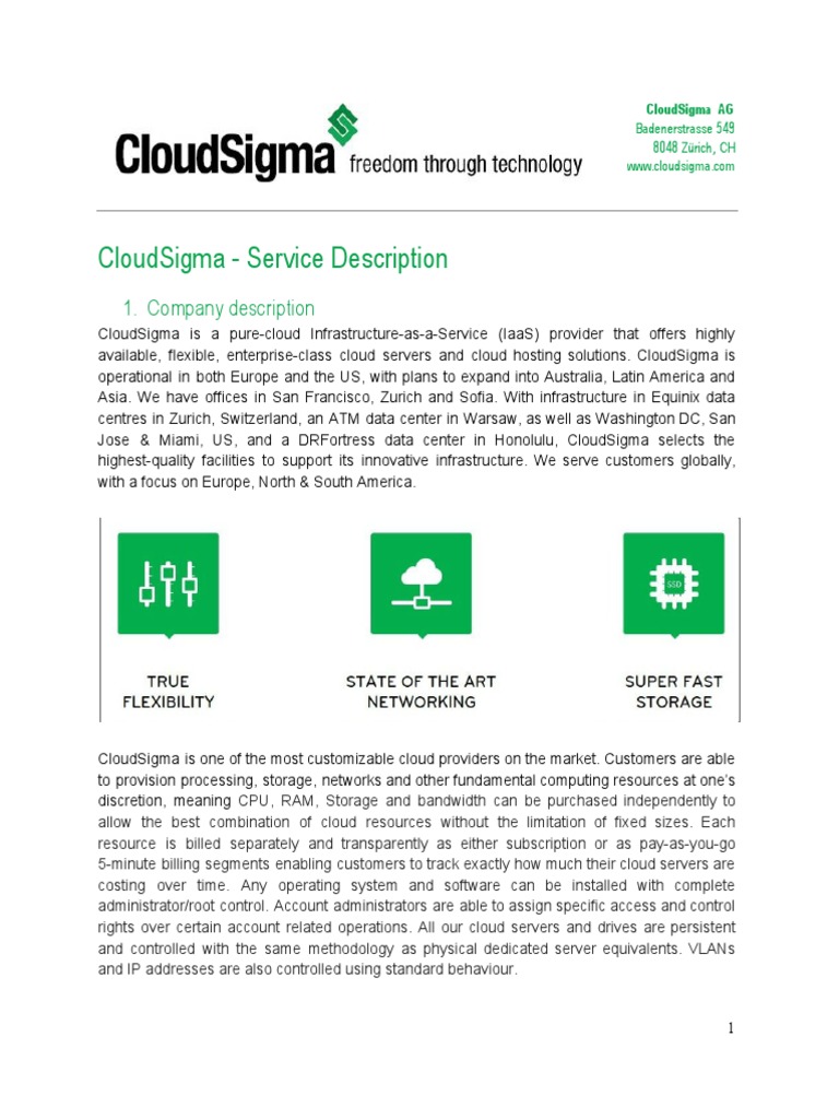 CloudSigma Detailed Service Description | PDF | Cloud Computing | Computer Network