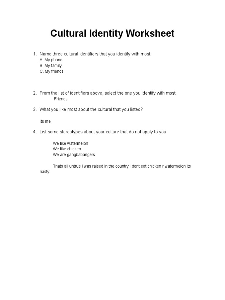 Cultural Identity Worksheet | PDF