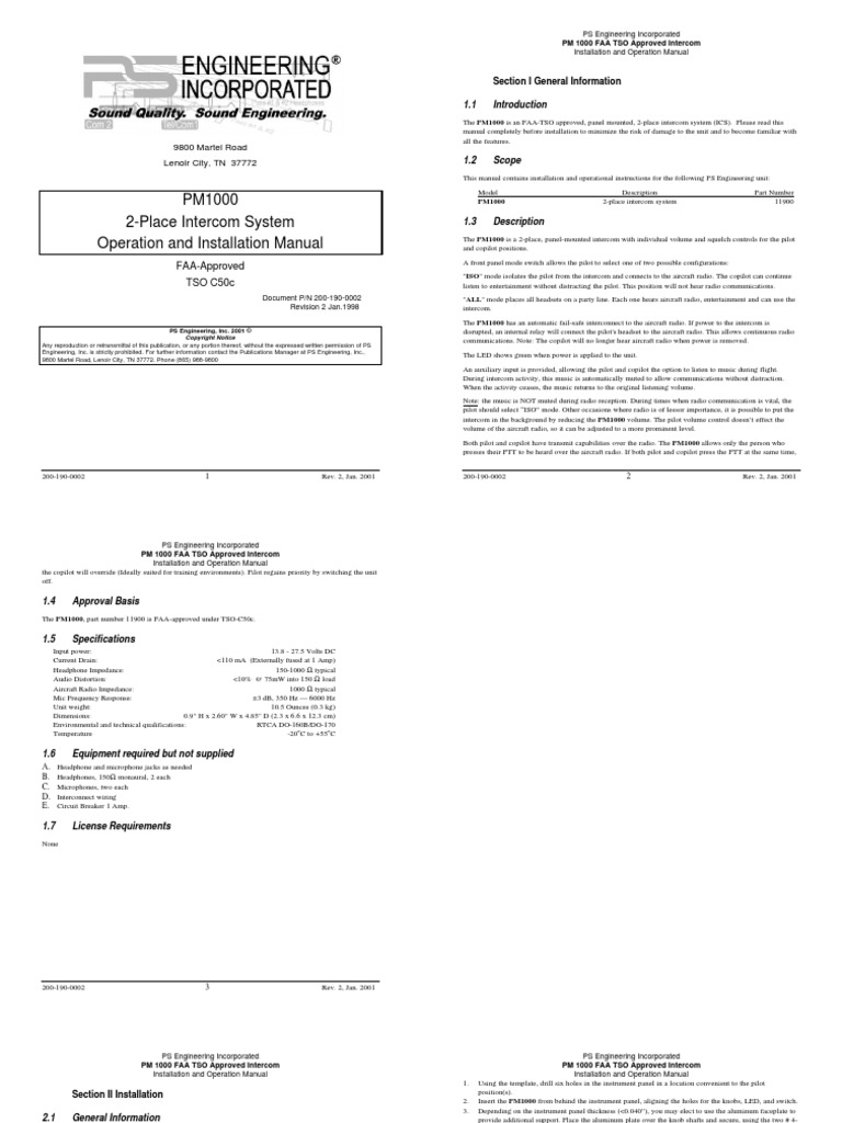 PM1000 2-Place Intercom System Operation and Installation Manual | PDF ...