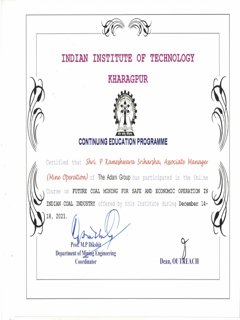 IIT Kharagpur Training Certificate-1 | PDF