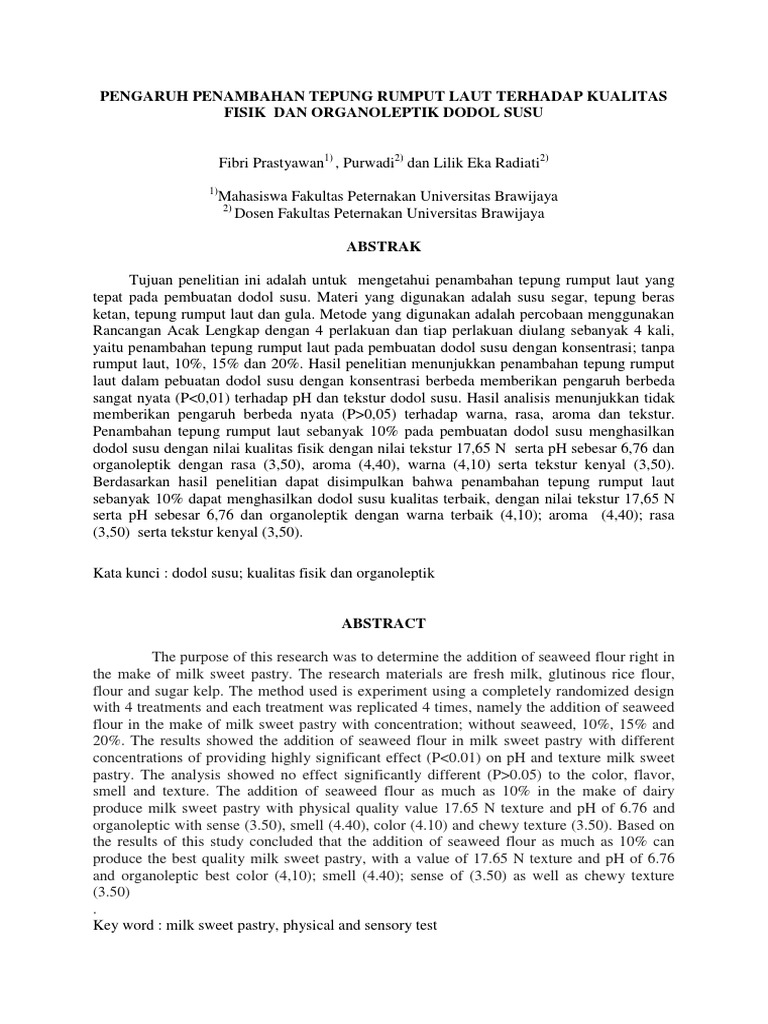 PENGARUH PENAMBAHAN TEPUNG RUMPUT LAUT TERHADAP TEKSTUR NILAI PH DAN ...