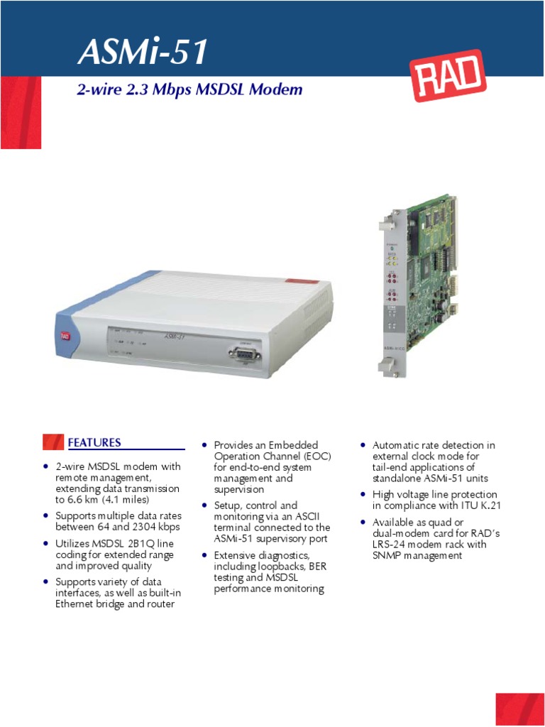 Asmi-51: 2-Wire 2.3 Mbps MSDSL Modem | PDF | Modem | Computer Hardware