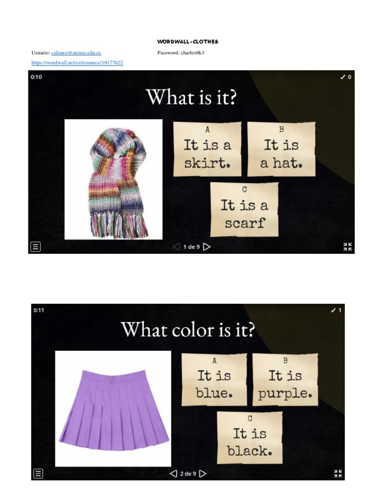 Wordwall Clothes PDF